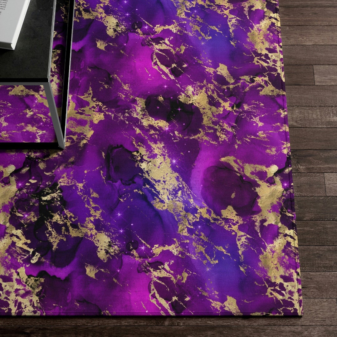 Gold Purple Galaxy Rug for Bedroom - Pretty Girls Outer Space Rug ...