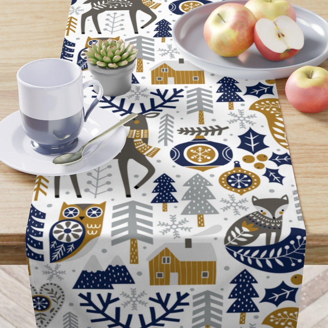 Scandinavian Christmas Table Runner - Scandi Animal Winter Holiday ...