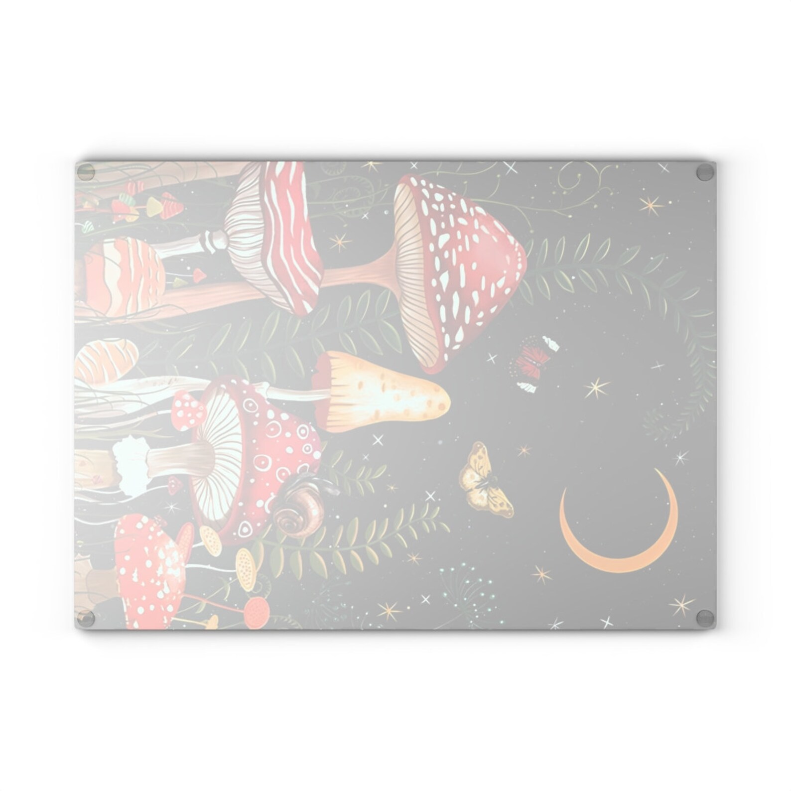 Mushroom Forest Glass Cutting Board Moon Magic Woodland - Etsy