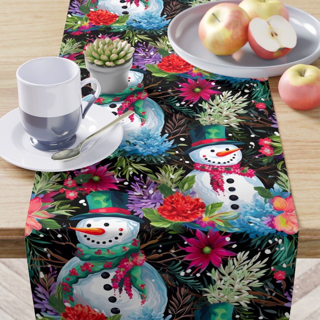 Snowman Table Runner - Winter Wonderland Cute Colorful Snowmen Table ...