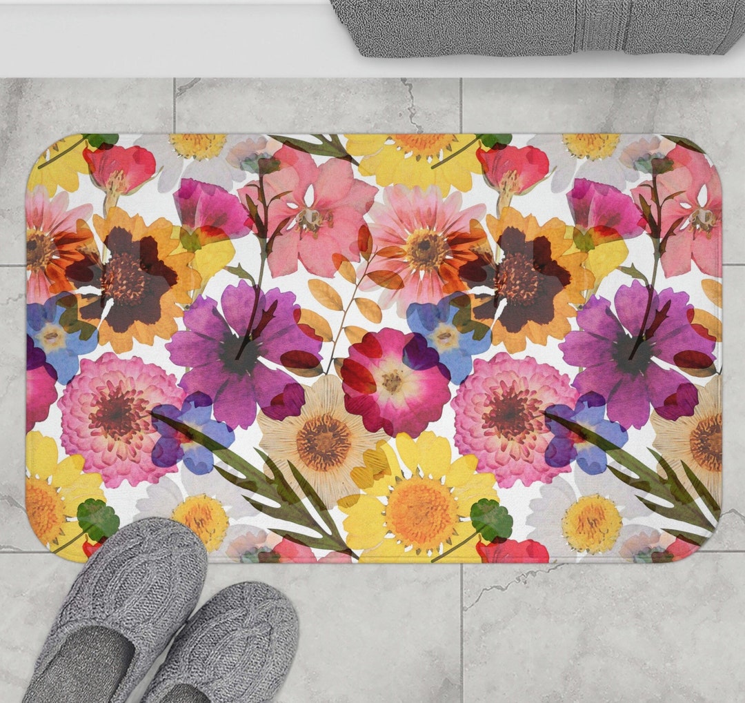 Modern Pressed Flowers Standing Mat - Anti Fatigue Floral Kitchen Mat ...