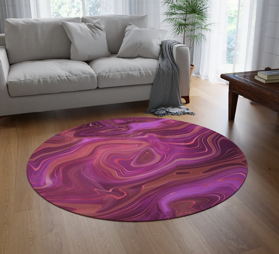 Pink Round Rug - Pink Area Rug, Circle Rug, Magenta, Marble, Abstract ...