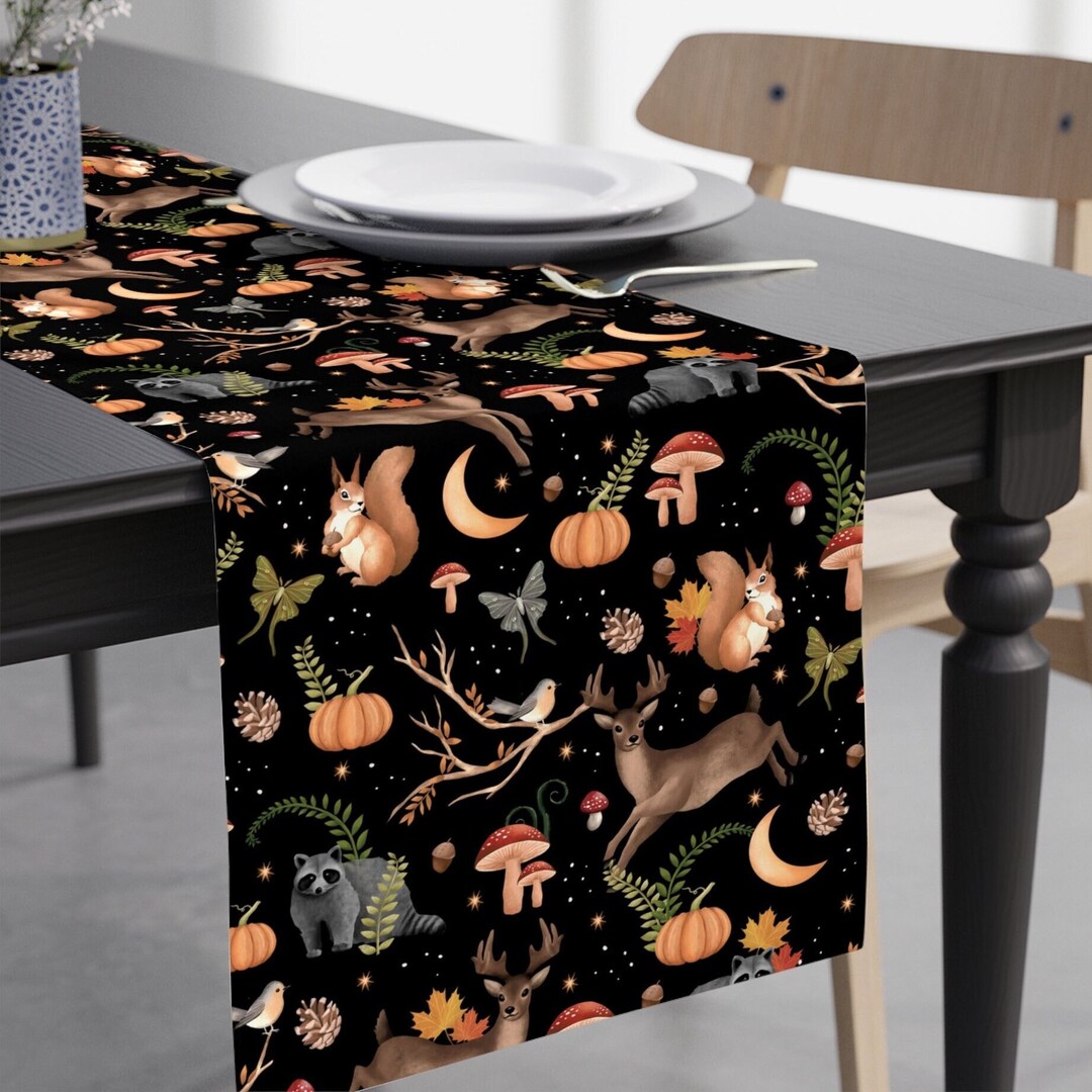 Fall Table Runner Pattern - Mushroom Forest Woodland Animal Pumpkin ...