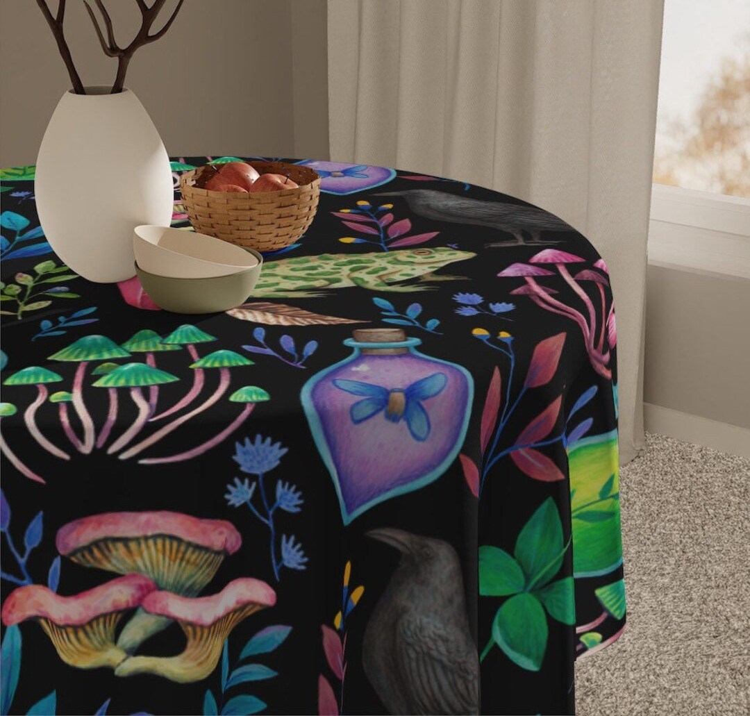 Magic Witch Potion Tablecloth - Black Mushroom Forest Tablecloth ...