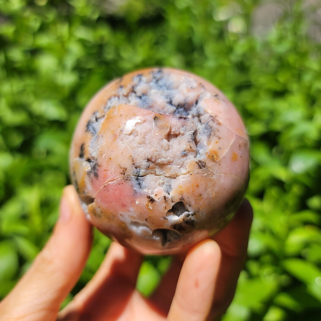 Pink Opal Sphere With Dendrites From Peru, Polished Bright Pink Large ...