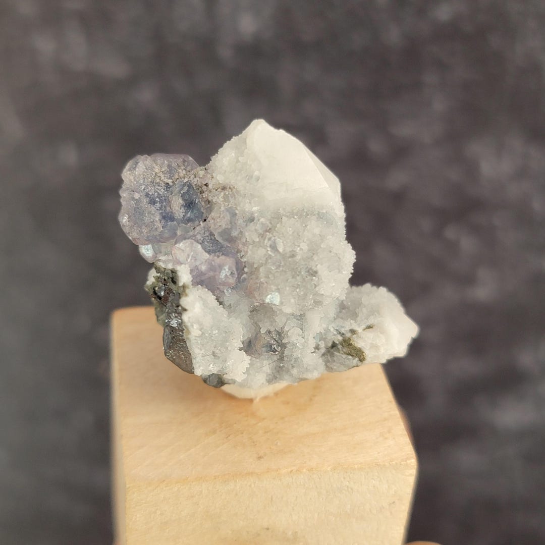 Blue Fluorite on Quartz From Huanggang, Inner Mongolia, China, Elestial ...