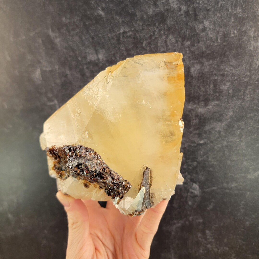 Large Golden Dogtooth Calcite With Sphalerite From the Elmwood Mine ...