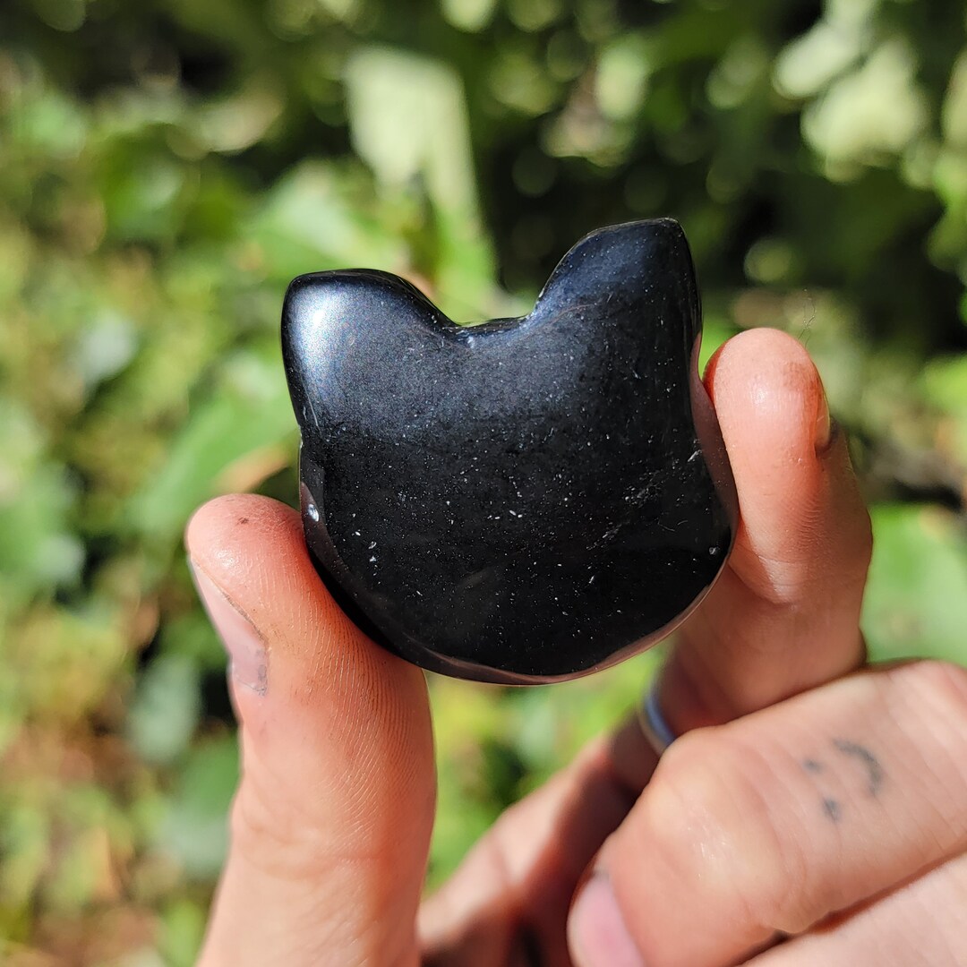 Obsidian Cat Face From Brazil, Polished Carved Crystal Kitty Cats ...