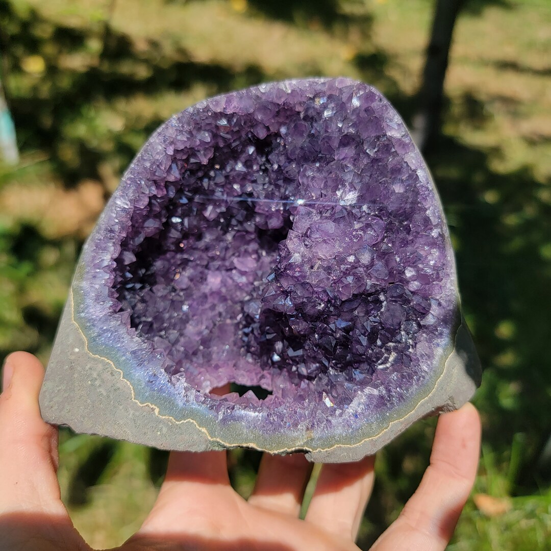 Amethyst Display From Brazil, Polished Side Rainbow Amethyst Cluster ...
