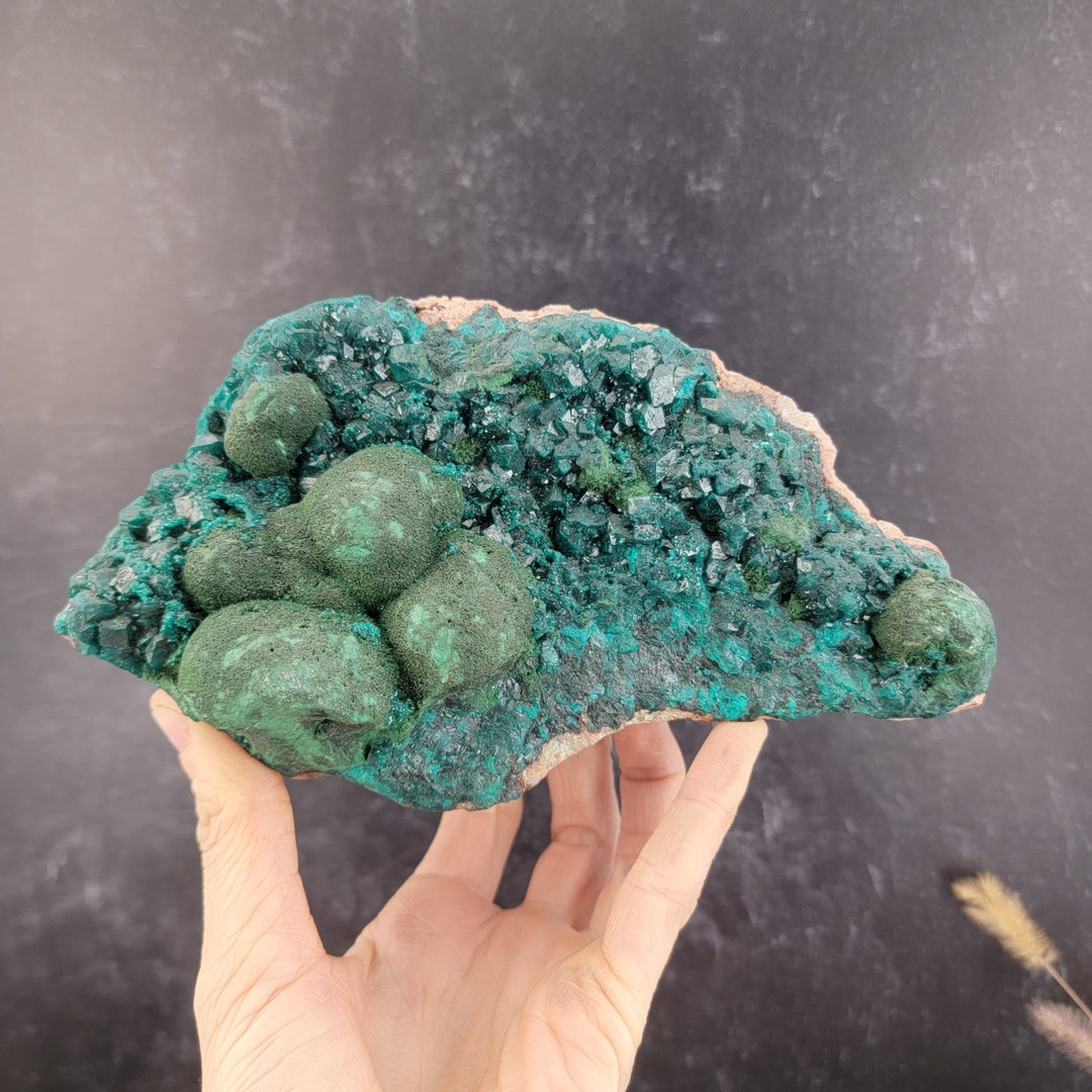Large Dioptase Cluster With Malachite on Matrix From the Congo, Emerald ...