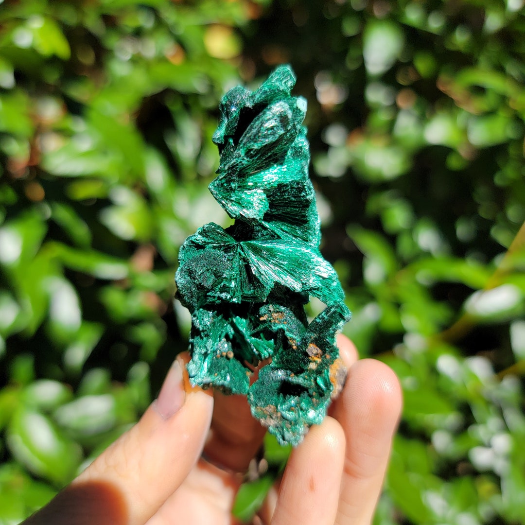 Fibrous Malachite Cluster From the Congo, Fibrous Chatoyant, Small ...