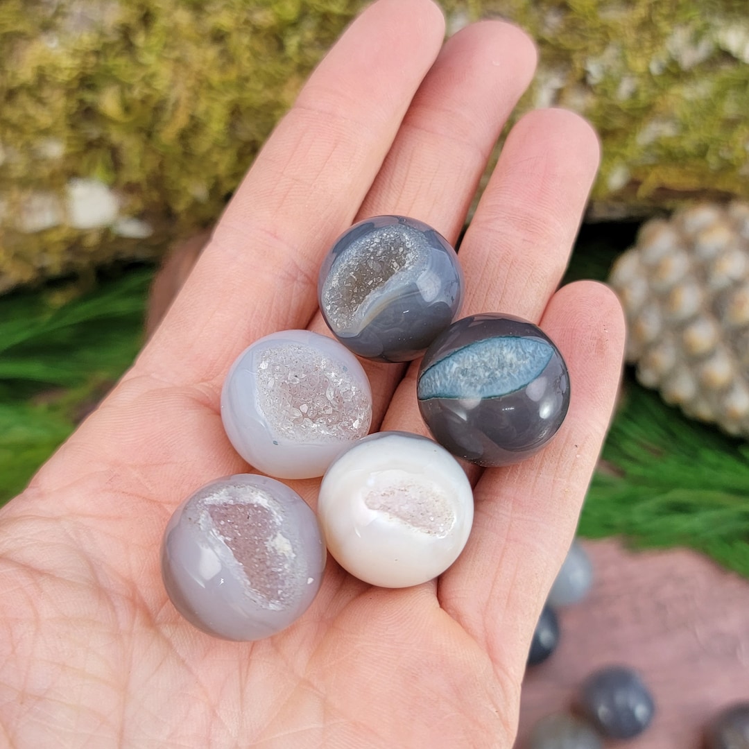 Mini Druzy Agate Spheres From Madagascar, Quartz + Banded Agate Orbs ...