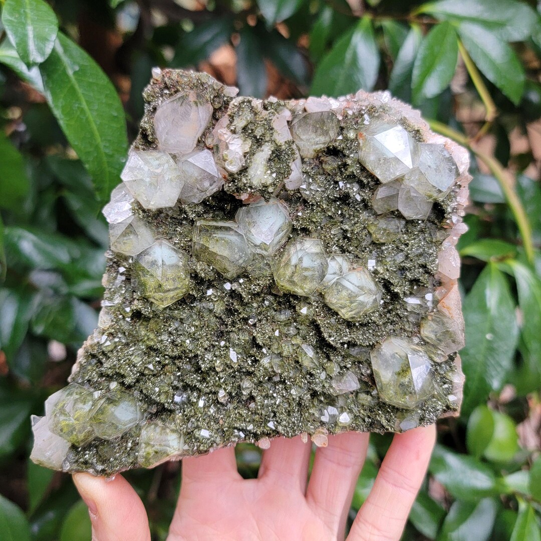 Large Phantom Quartz + Epidot From Turkey, Forest Quartz, Druzy Green ...