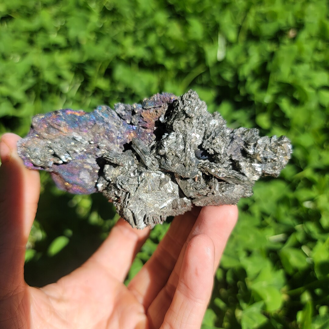 Bladed Chalcopyrite on Iridescent Hematite With Druzy Quartz From ...