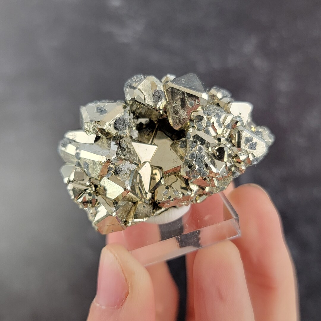 Octahedral Pyrite Cluster From Peru, Metallic Flashy Crystal Triangular ...