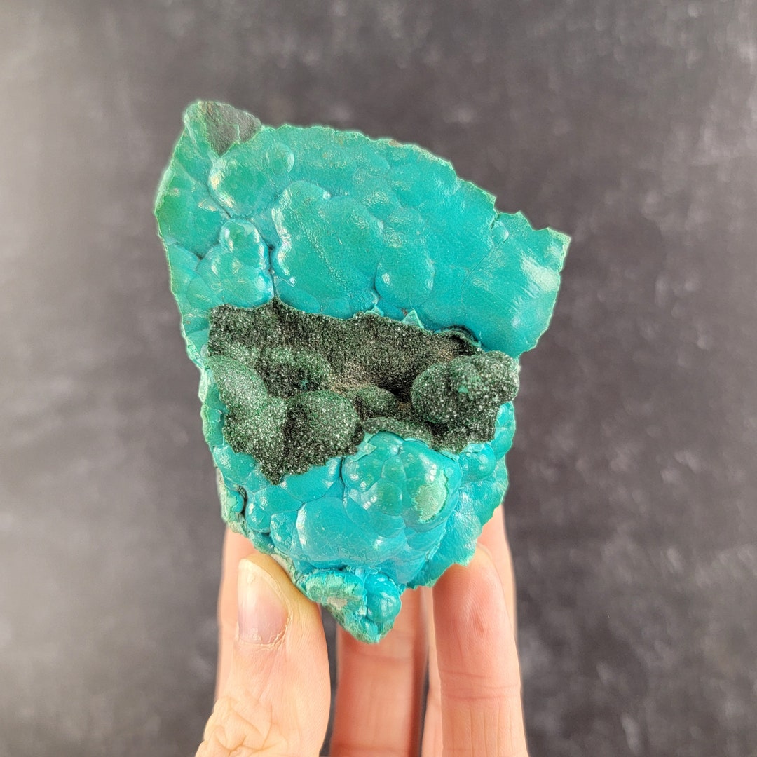 Botryoidal Chrysocolla + Druzy Malachite From the Congo, Raw Lustrous ...