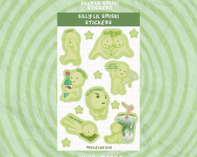 Silly Smiski Sticker Sheet Vinyl Matte Sticker Sheet 7 Original Designs ...