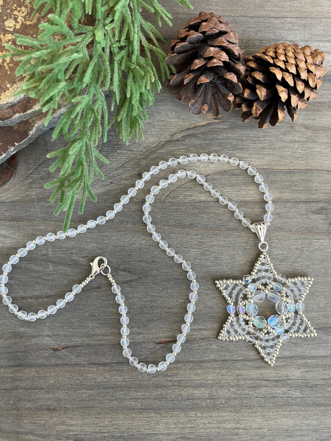 Pretty Six Pointed Christmas Star Necklace Crystal and Silver - Etsy