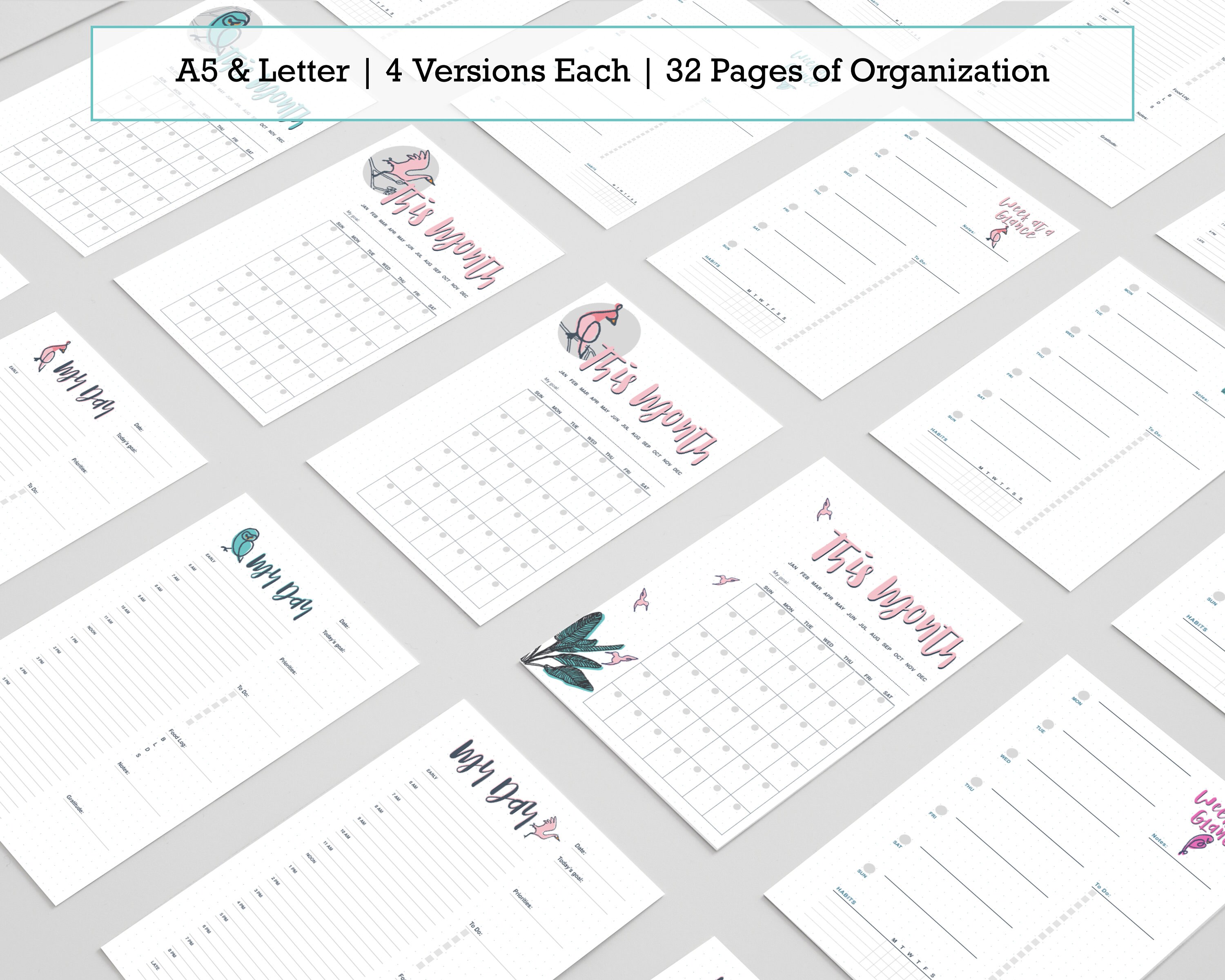 Printable Planner Template Bundle: Daily, Weekly and Monthly | Bird ...