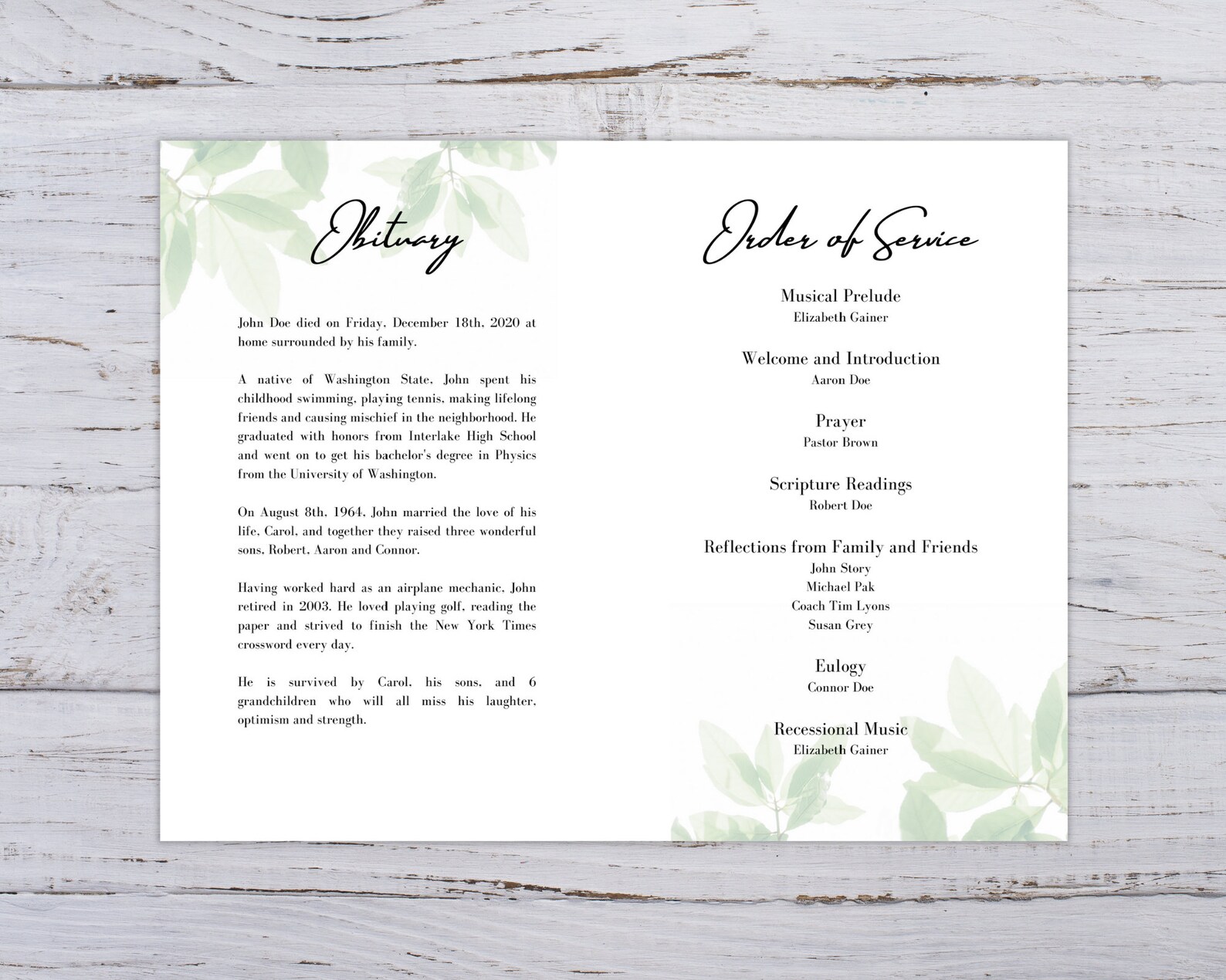 Funeral Program Template | Obituary Program Template | Celebration of ...