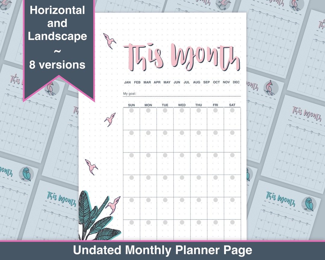 Undated Monthly Planner Page | Bullet Journal Monthly Page | A5 and ...