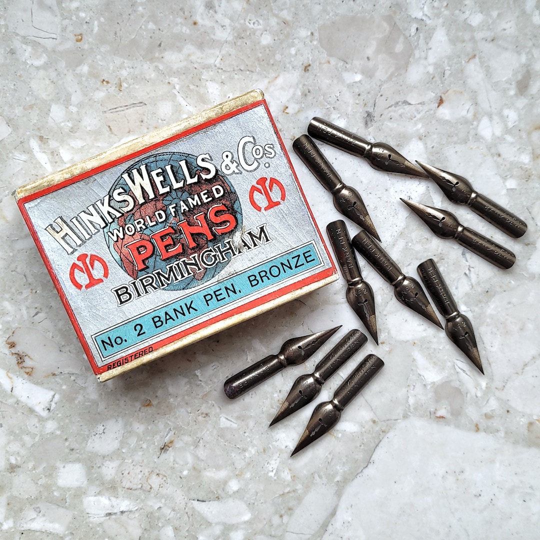 Hinks Wells & Co No. 2 Bank Pen Bronze Vintage Nib Calligraphy Pointed ...