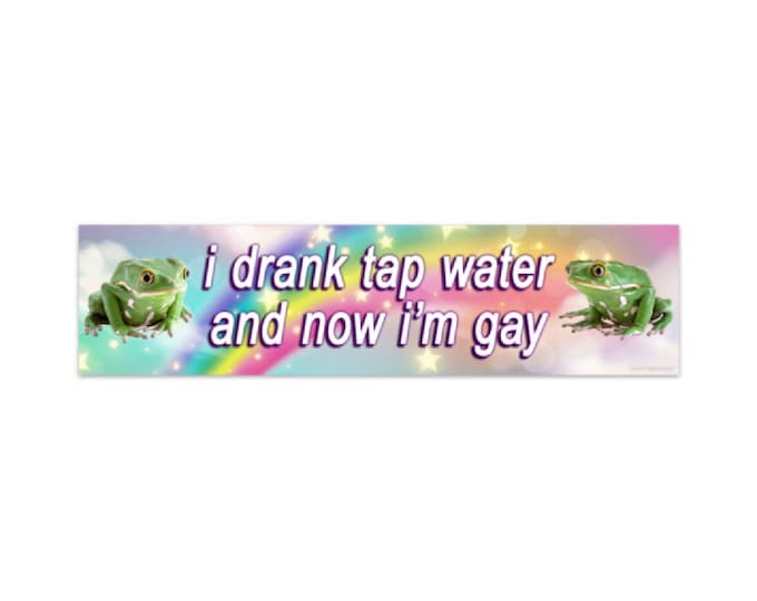 Funny Bumper Sticker - I Drank Tap Water and Now I'm Gay - Gay Frog ...
