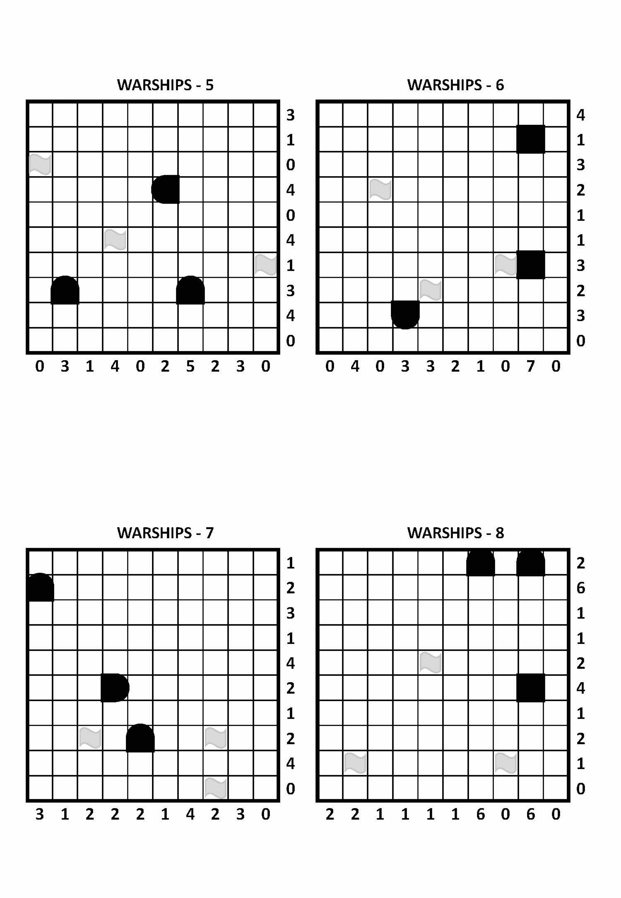 Printable Battleship Puzzles, 160 Logic Games, Printable Brain Teasers ...