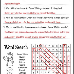 Snow White Reading, Comprehension Worksheets, Printable Word Search ...