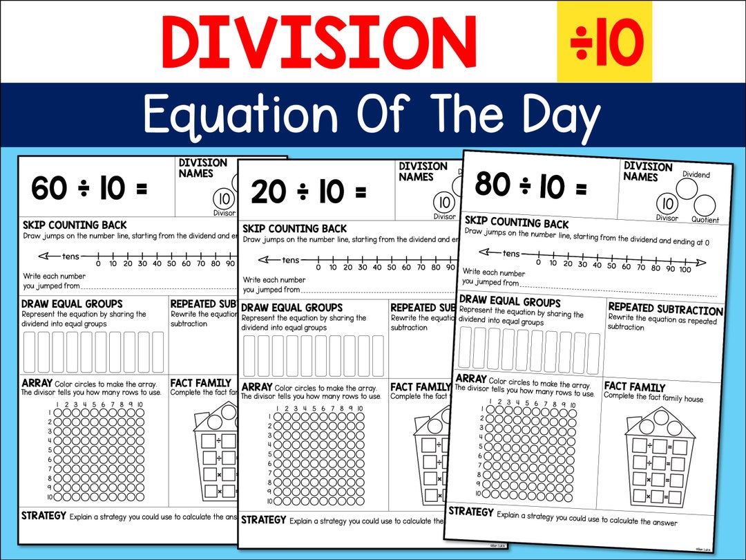 Divide by 10 Practice Math Worksheets, Division Equation of the Day ...