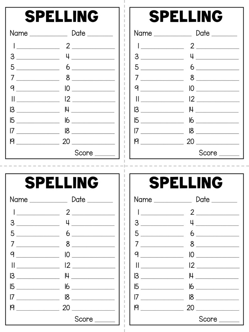 Spelling Test Templates for 5, 10, 15, 20 Words - Blank Lined Spelling ...