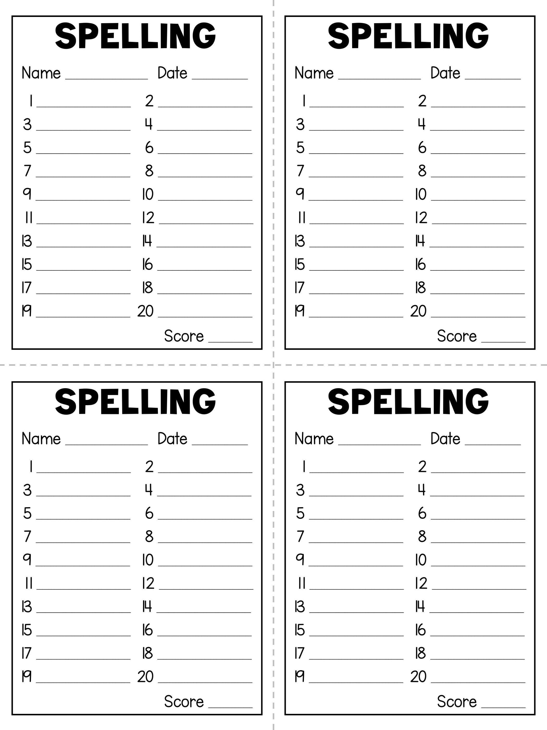 Spelling Test Templates for 5, 10, 15, 20 Words - Blank Lined Spelling ...