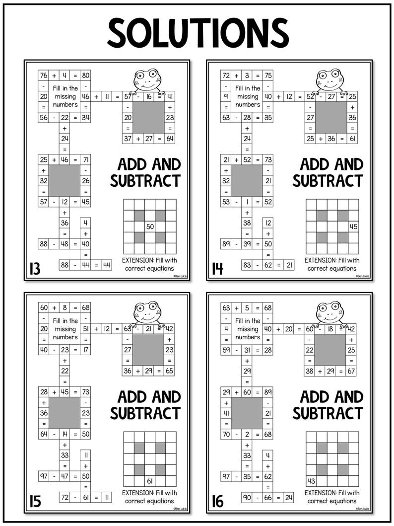 2 Digit Addition and Subtraction Math Puzzles, Math Crosswords to ...