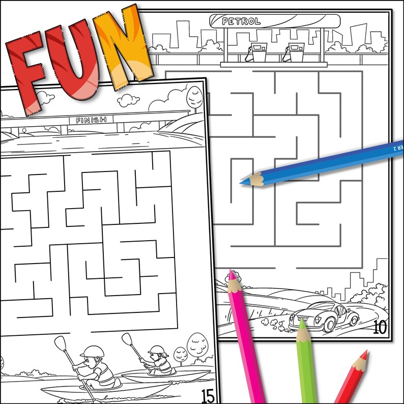 Kids Maze and Coloring Pages, Printable Activity Book, Homeschool ...