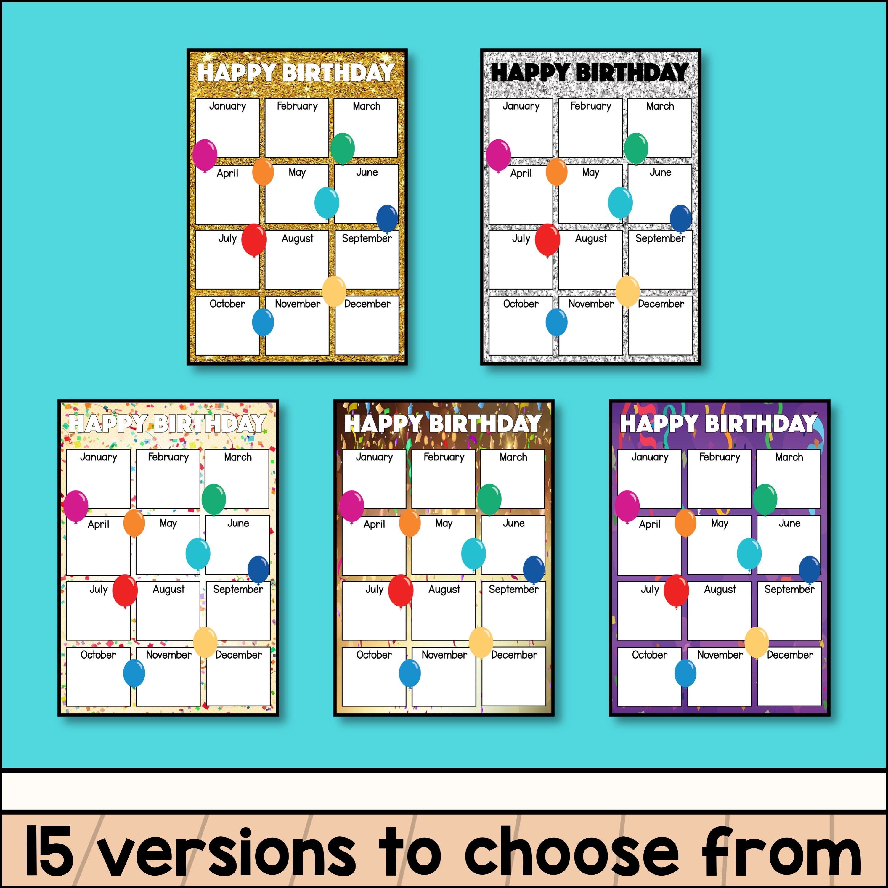 Birthday Chart Posters for Home or School, Birthday Tracker for Early ...
