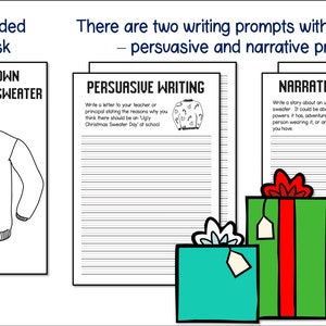 Ugly Christmas Sweater Word Search, Xmas Writing Prompts, Math ...