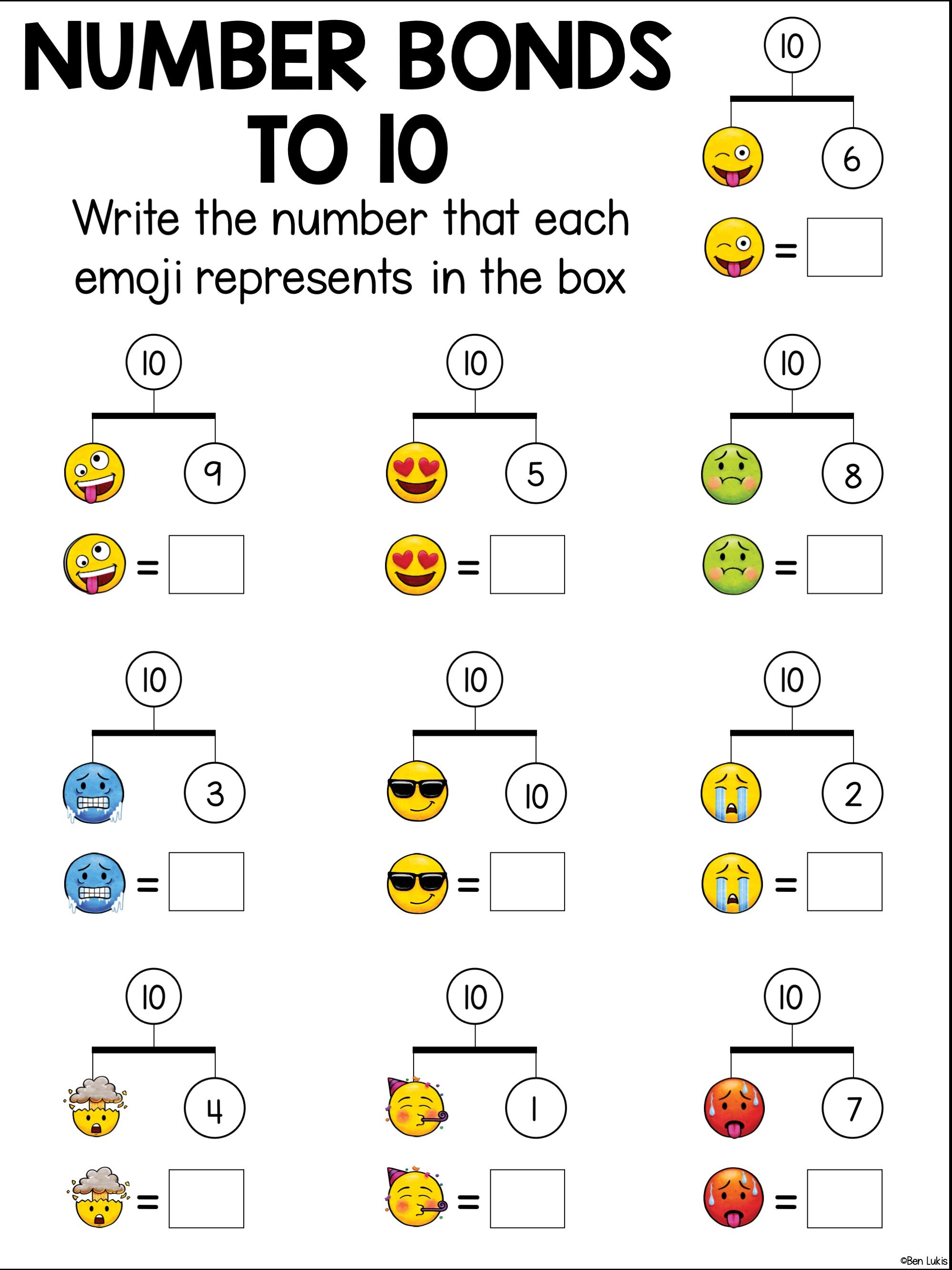 Number Bonds to 10 & 20 Worksheets, Math Facts and Early Algebra ...