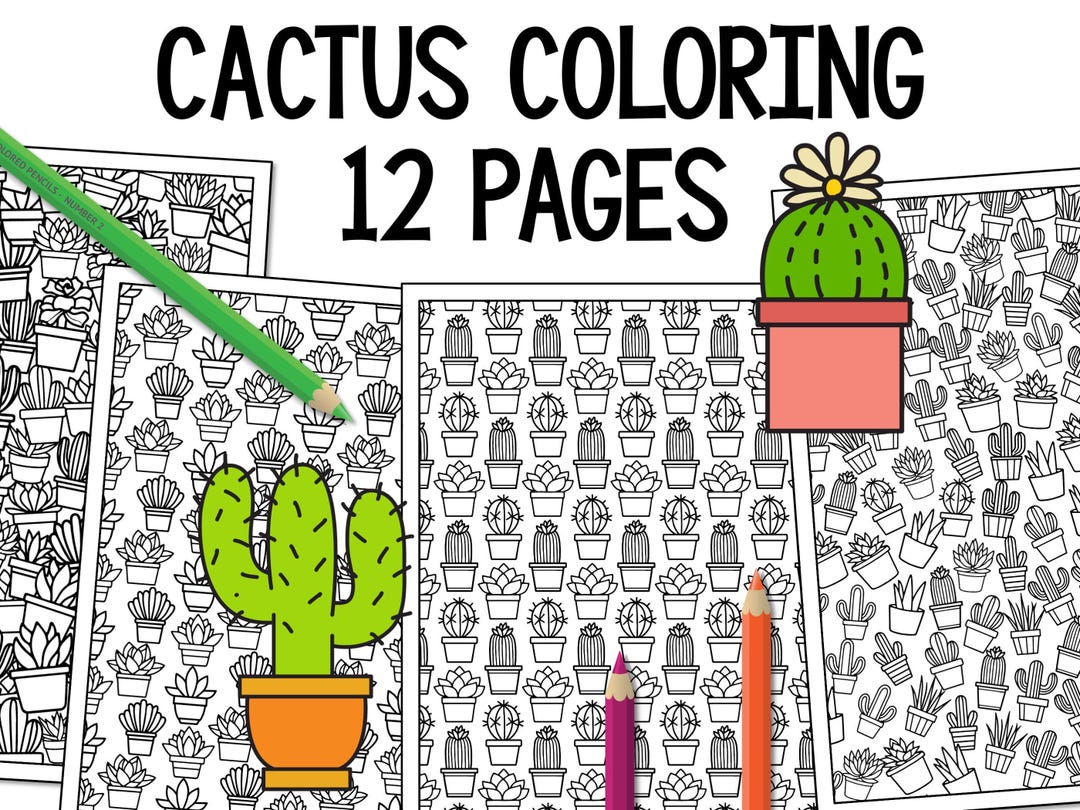 Cute Cactus Coloring Pages for Kids and Adults, Cactus Coloring Sheets ...