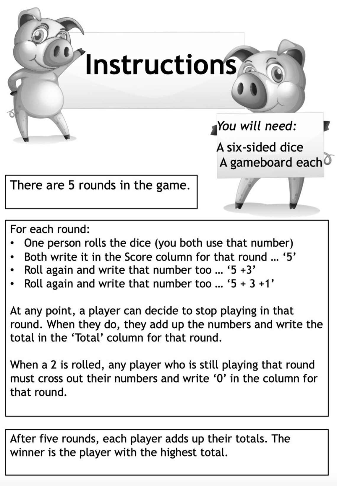 Addition And Probability Math Game Greedy Pig Etsy addition-and-probability-math-game-greedy-pig-etsy