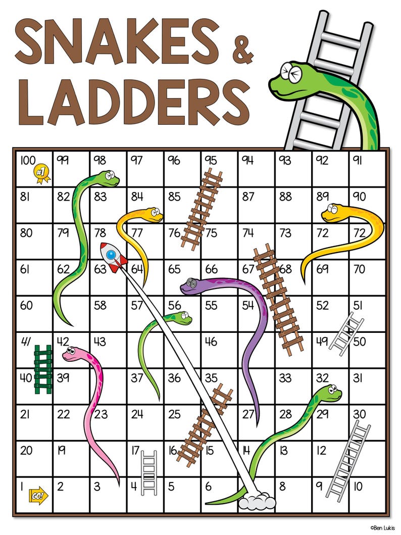 Printable Snakes and Ladders Game, Family Board Game Night, Kids ...