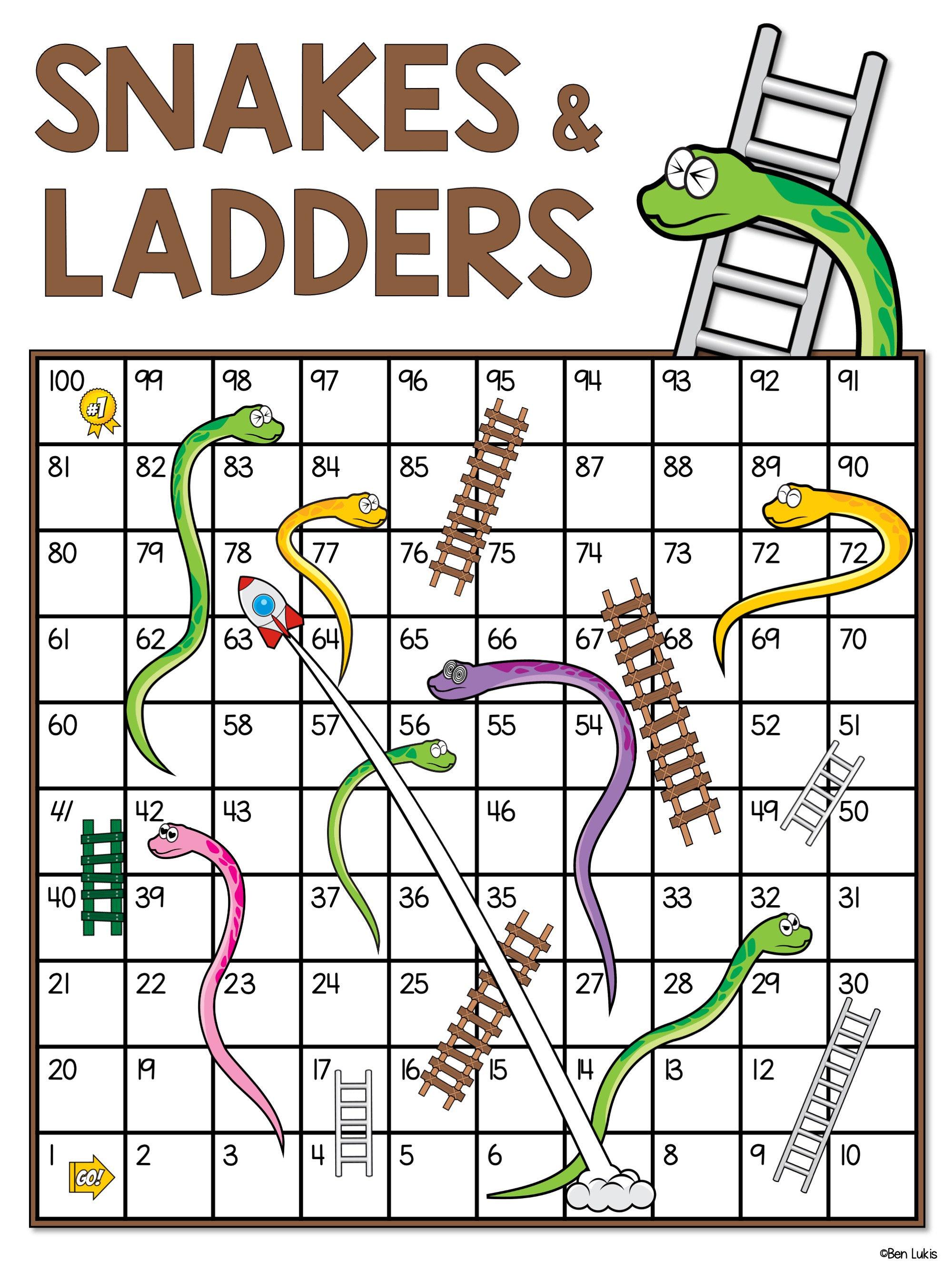 Printable Snakes and Ladders Game, Family Board Game Night, Kids ...