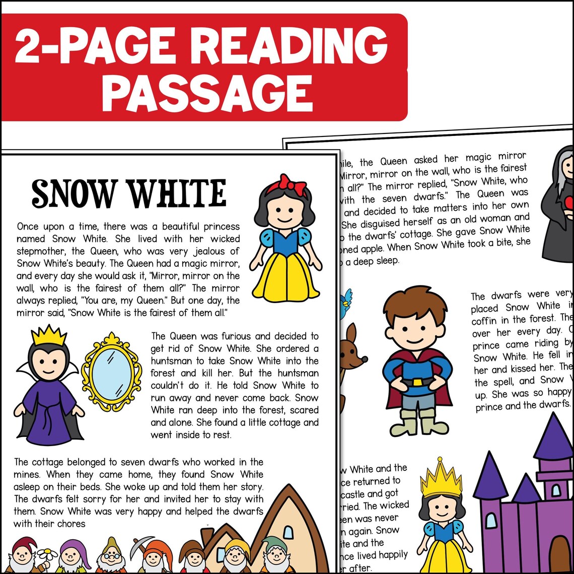 Snow White Reading, Comprehension Worksheets, Printable Word Search ...
