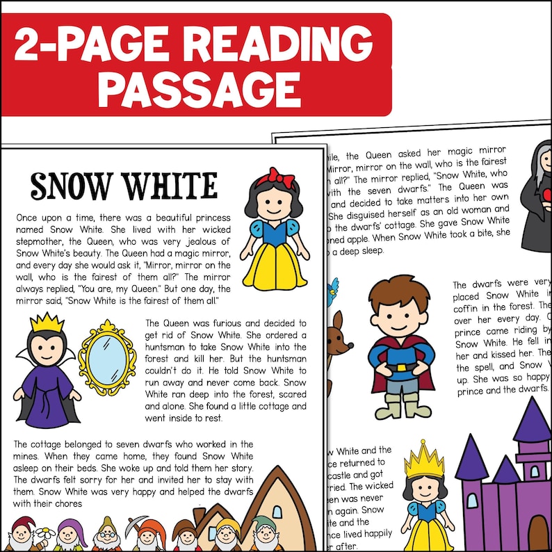 Snow White Reading, Comprehension Worksheets, Printable Word Search ...