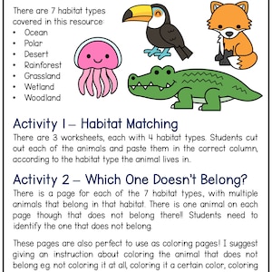 Animal Habitats Matching Activity and Odd One Out Worksheets, Animal ...