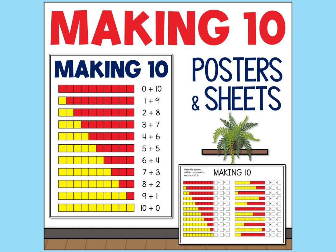 Number Bonds to 10 Poster & Worksheet, Math Fact Fluency (printable PDF ...