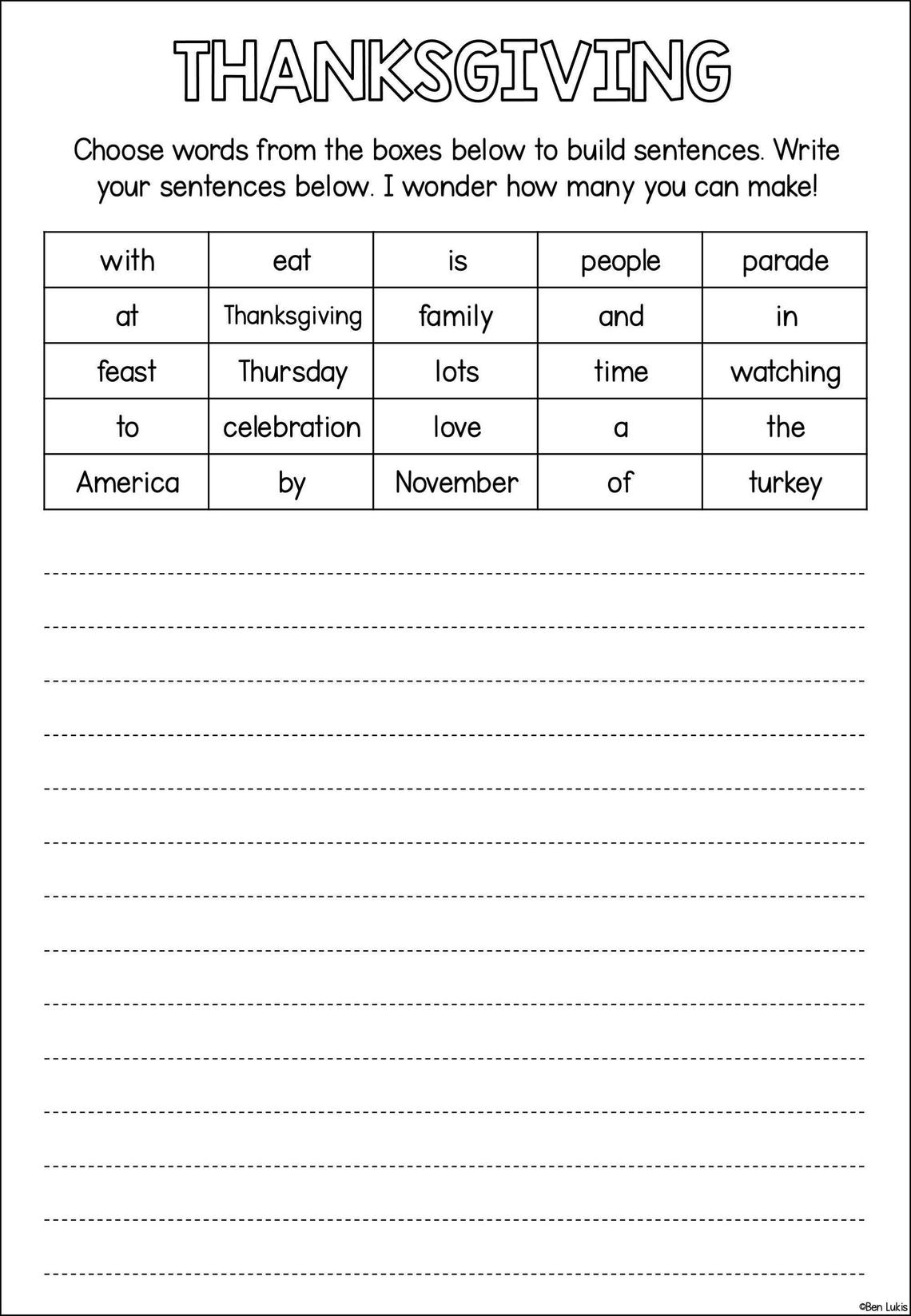 Writing Sentences With Words, Sentence Writing About Holidays ...