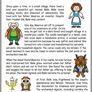Beauty and the Beast Reading Activity, Comprehension Questions, Word ...