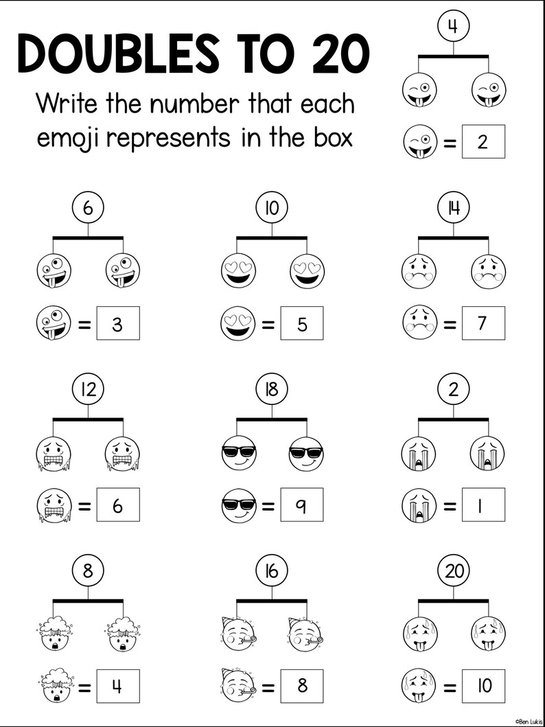 Math Doubles Facts to 20 and 100 Worksheets, Early Algebra Addition ...