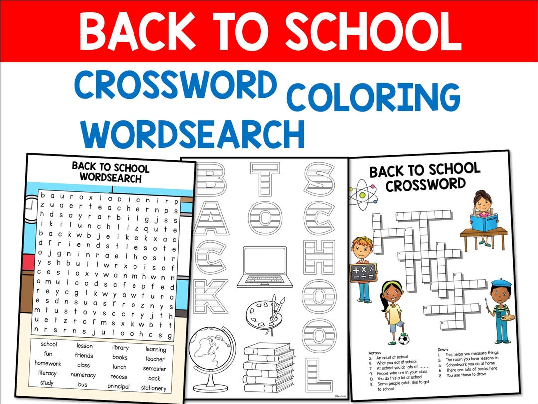 Back to School Activities, Word Search, Crossword, Coloring Page, New ...