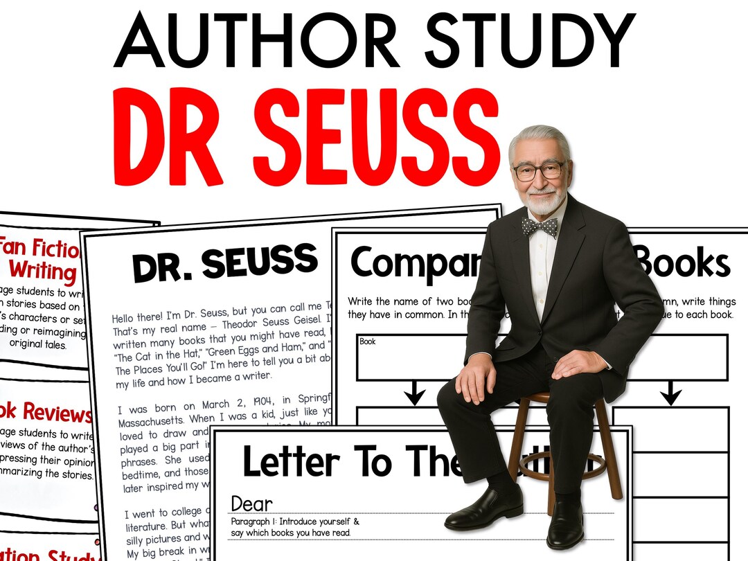 Dr Seuss Author Study Worksheets and Activities, Printable PDF Teacher ...